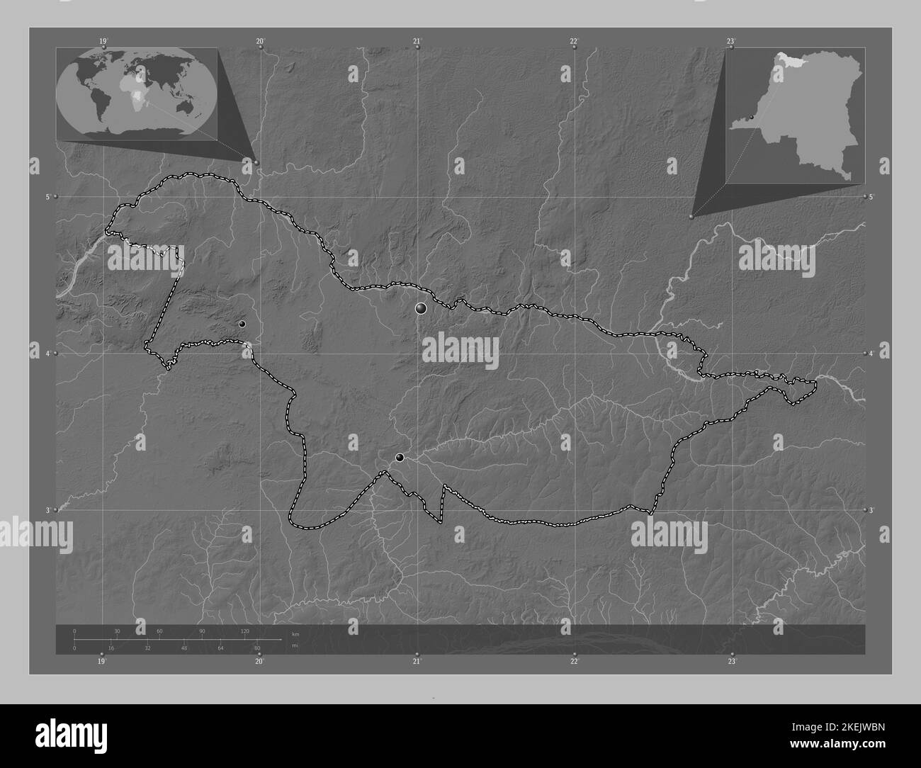 Nord-Ubangi, province of Democratic Republic of the Congo. Grayscale ...