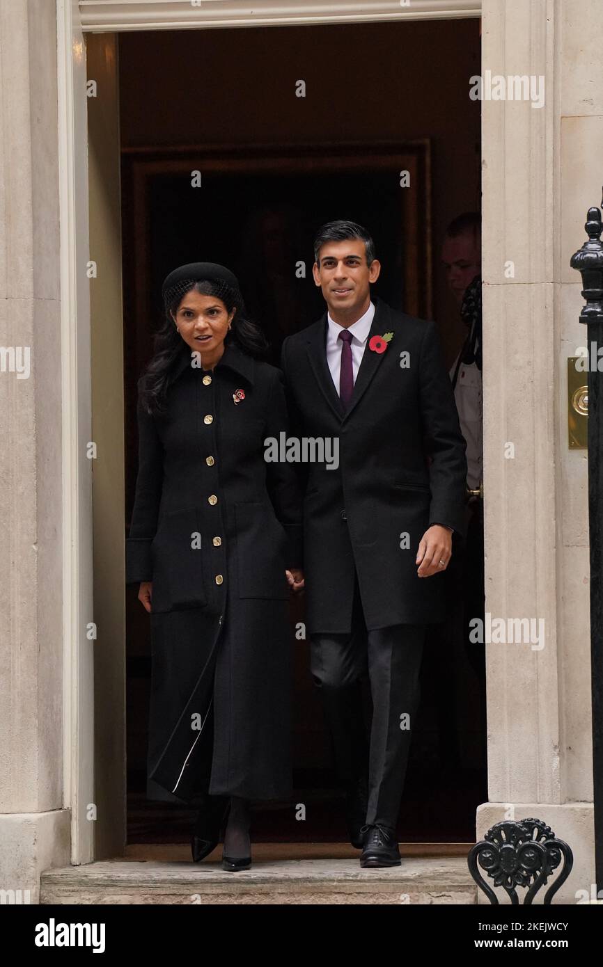 Prime Minister Rishi Sunak and his wife Akshata Murty leave 10 Downing Street, London, ahead of ...