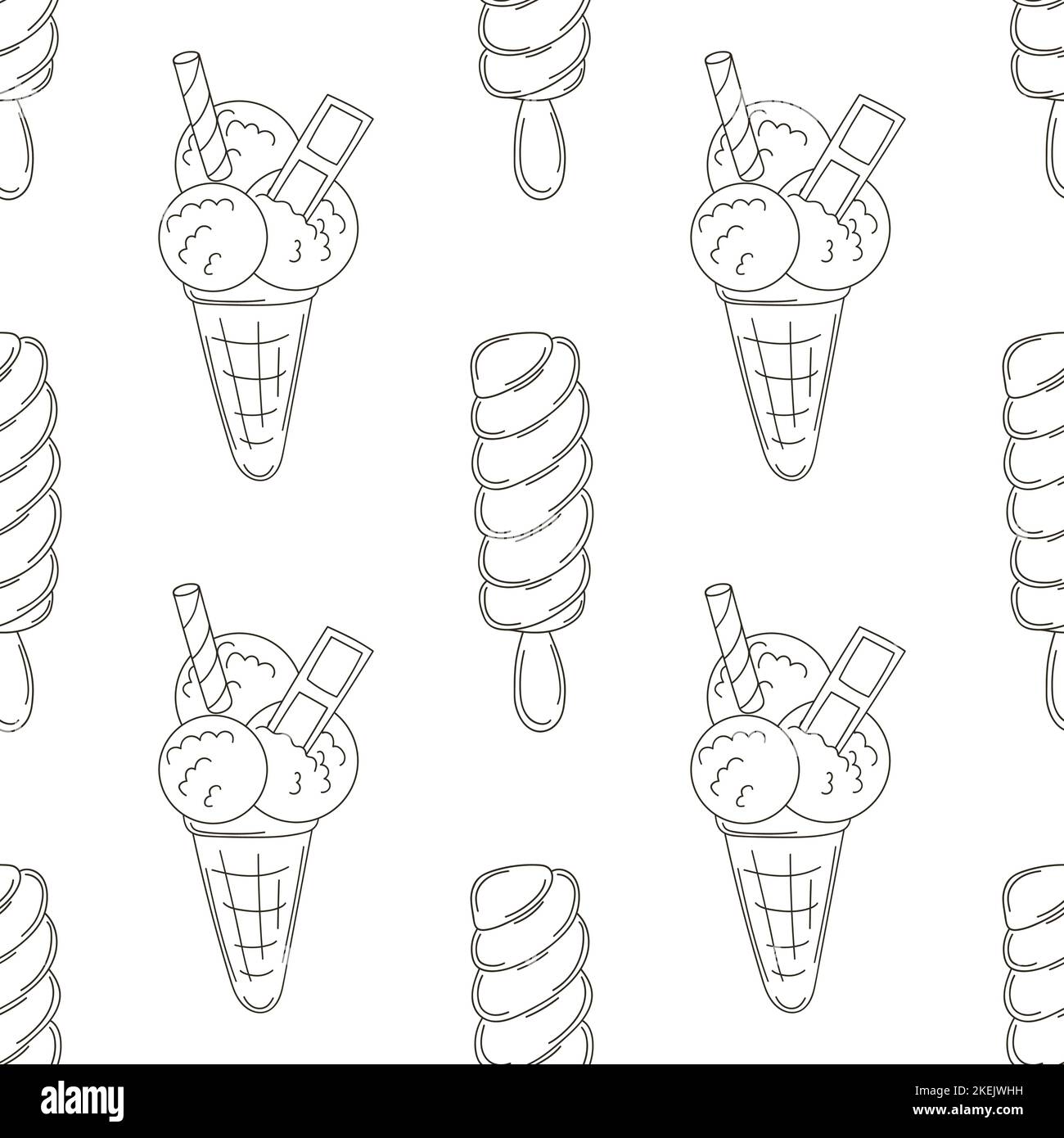 Ice cream seamless pattern. Coloring ice cream. Cute summer pattern ...