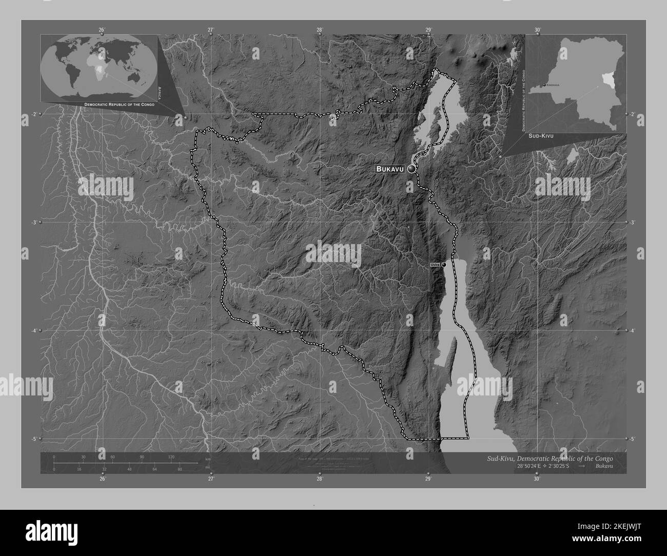 Sud-Kivu, province of Democratic Republic of the Congo. Grayscale ...