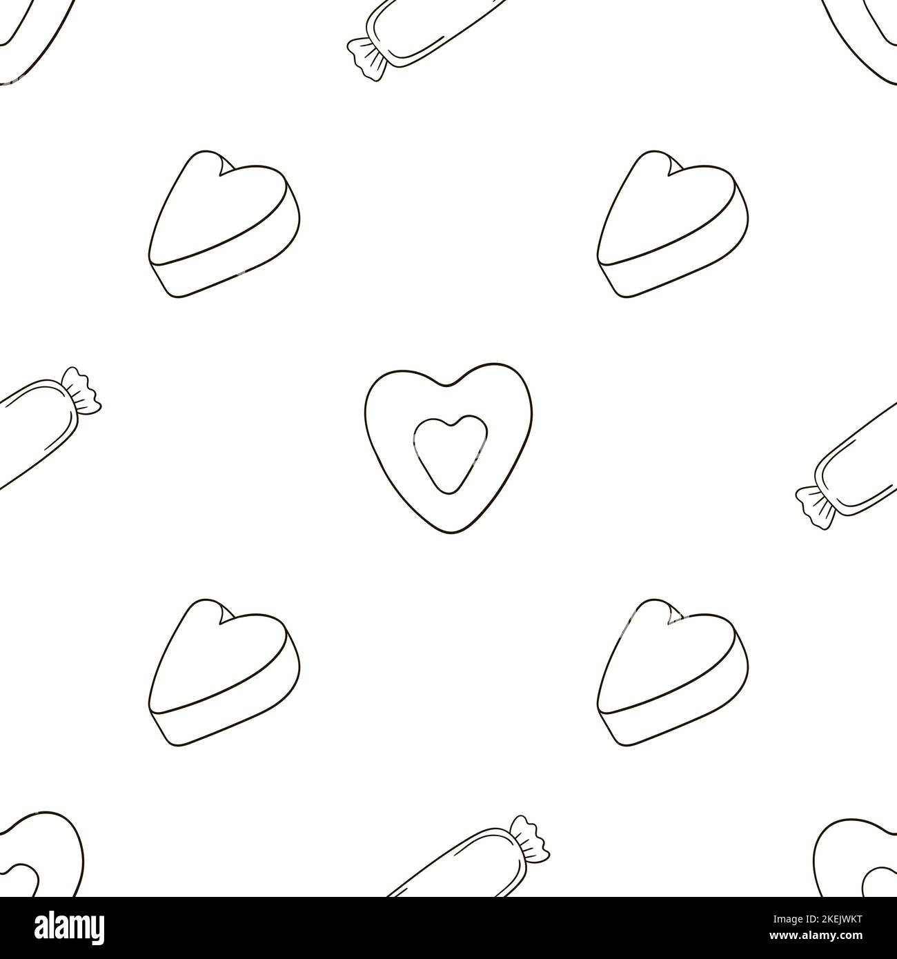 Coloring heart candy seamless pattern. Cute pattern for Valentine's Day ...