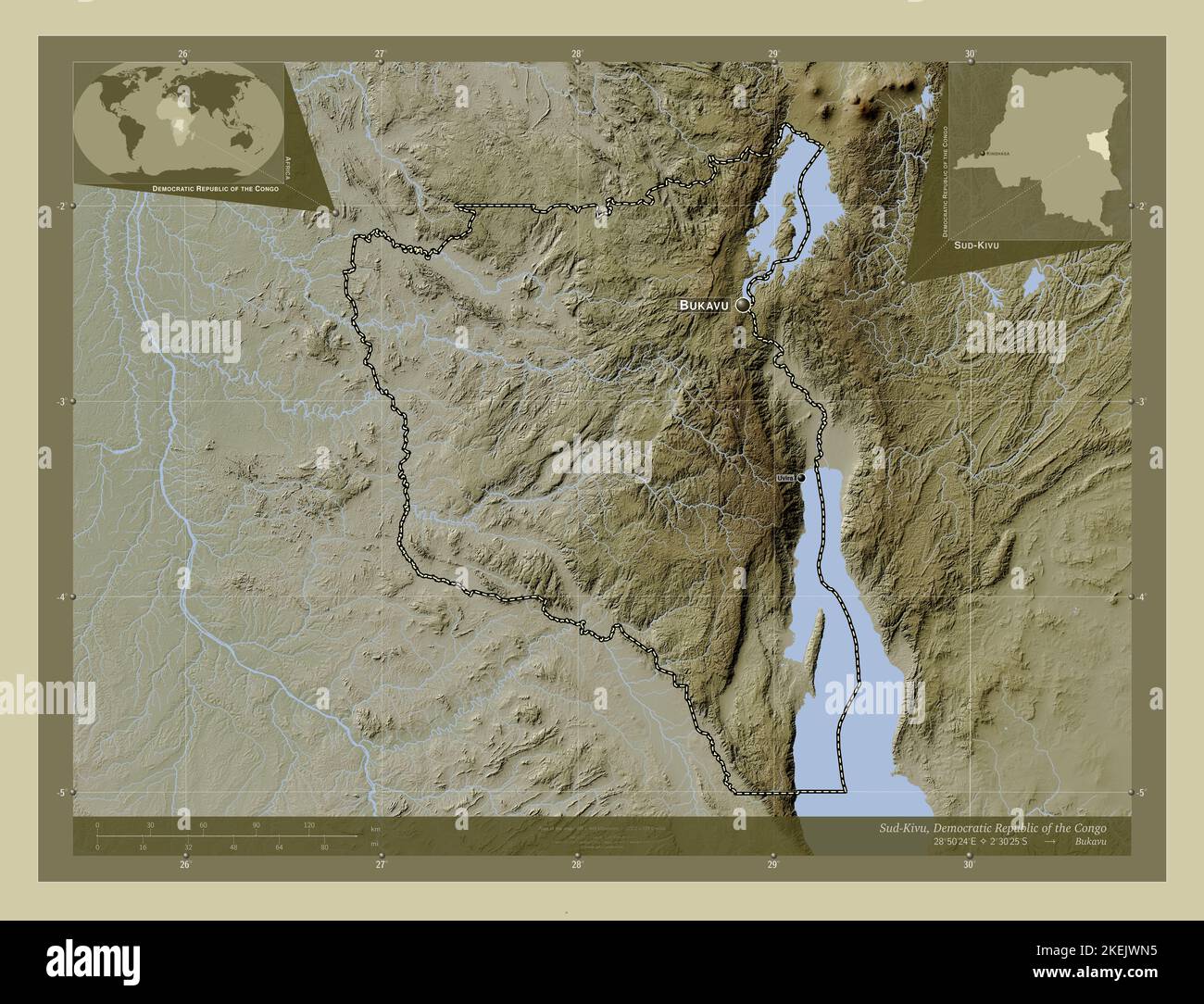 Sud-Kivu, province of Democratic Republic of the Congo. Elevation map ...
