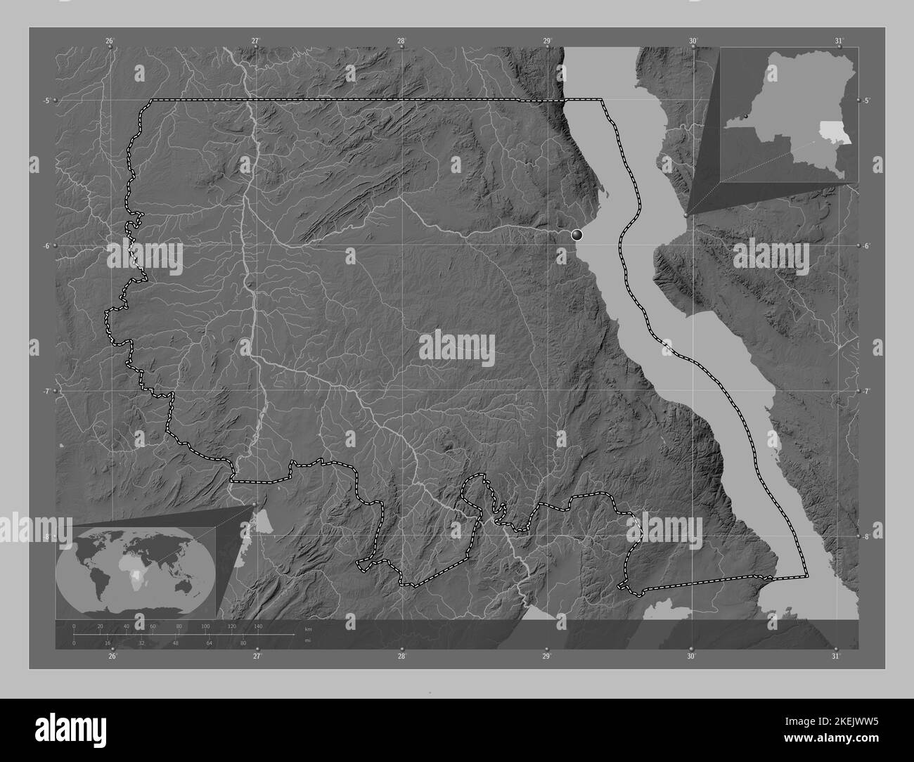 Tanganyika, province of Democratic Republic of the Congo. Grayscale ...