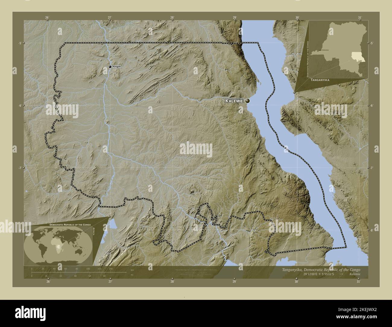 Tanganyika, province of Democratic Republic of the Congo. Elevation map ...
