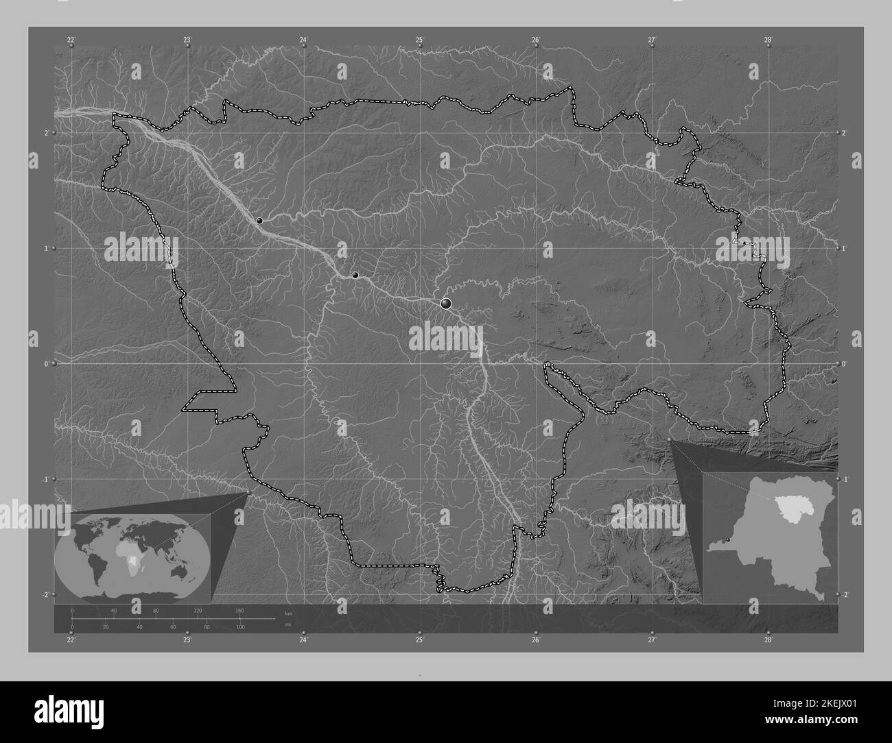 Tshopo, province of Democratic Republic of the Congo. Grayscale ...