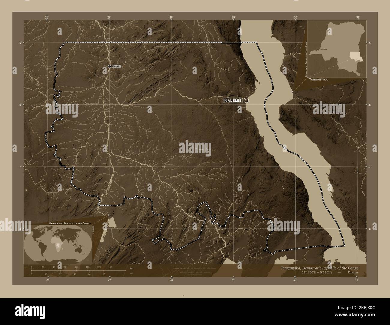 Tanganyika, province of Democratic Republic of the Congo. Elevation map ...