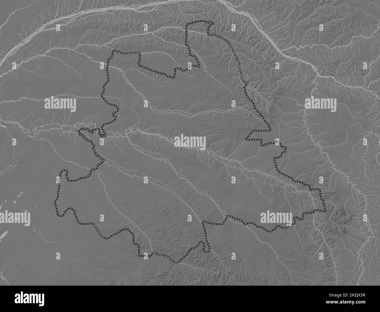 Tshuapa, province of Democratic Republic of the Congo. Bilevel elevation map with lakes and ...