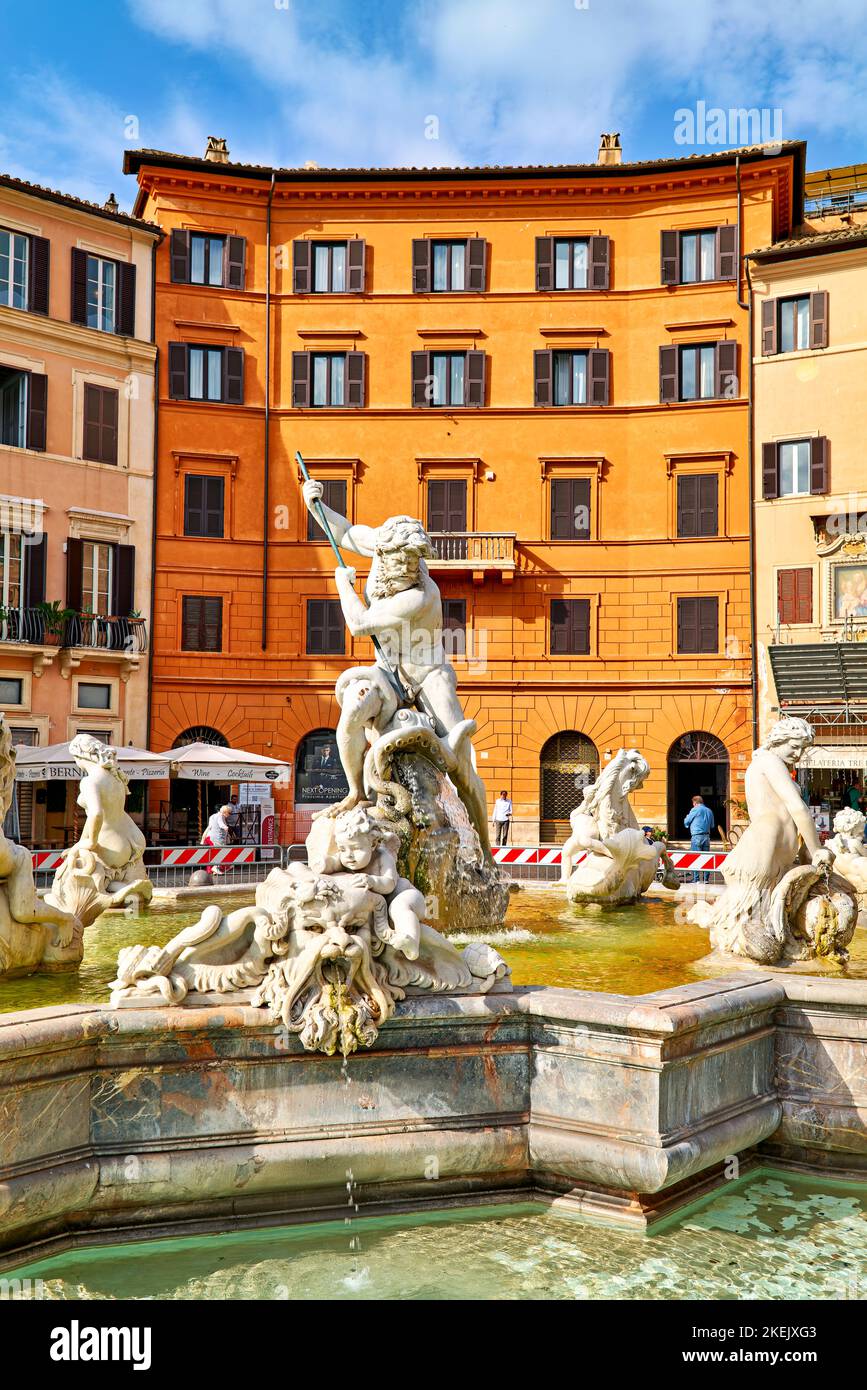 Rome Lazio Italy. The Fountain of Neptune is located at the north end ...
