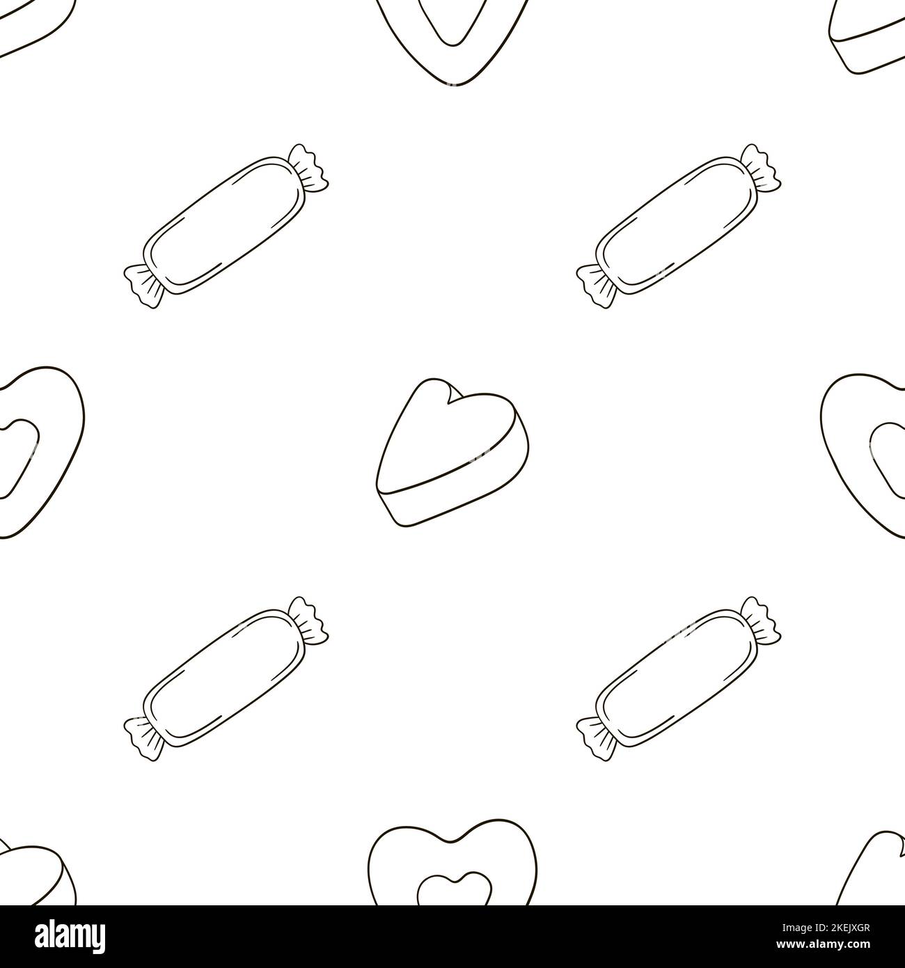 Coloring heart candy seamless pattern. Cute pattern for Valentine's Day ...
