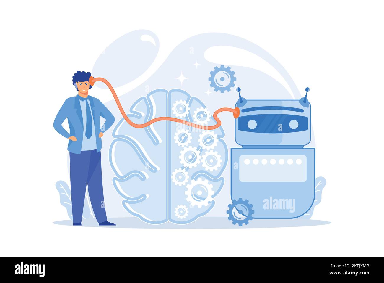 Modern robot artificial intelligence connected to human brain ...