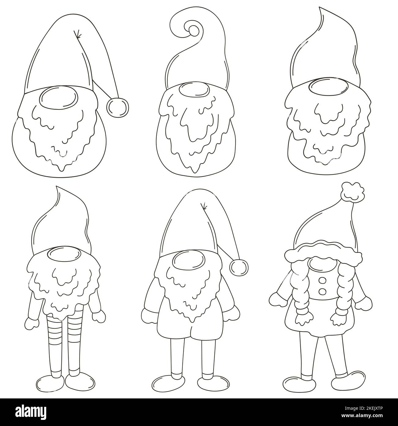 Gnomes Coloring Bundle. Collection of gnomes on Santa Claus hats in ...
