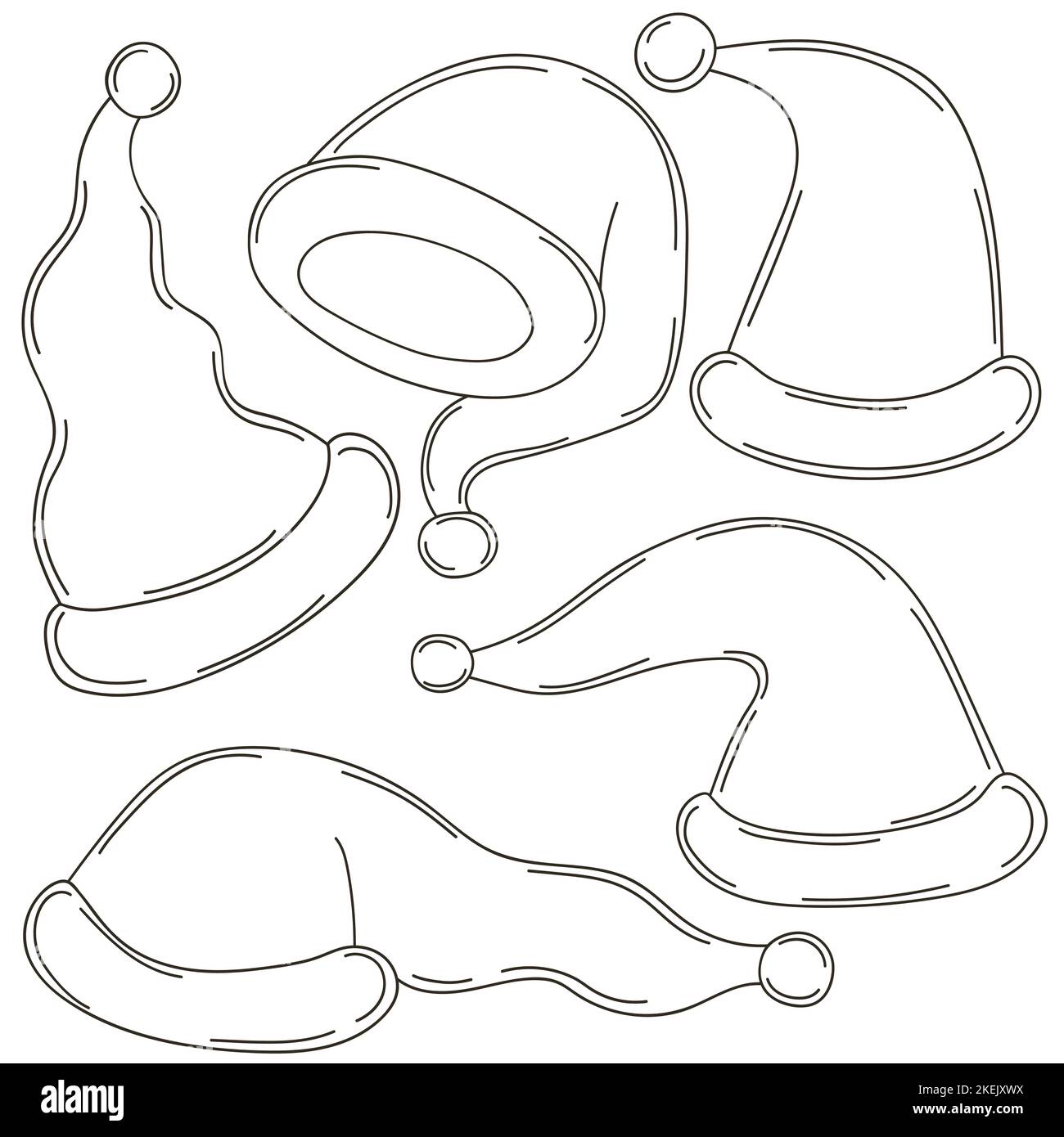 Santa Claus hat Coloring Bundle. Collection of Santa Claus hats in ...