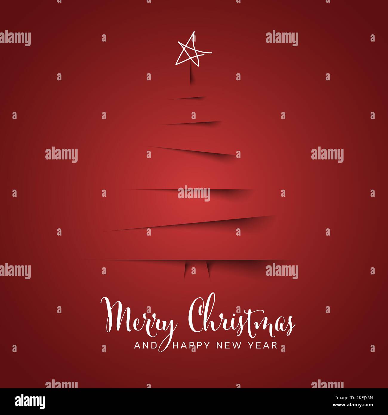 Simple red vector christmas card template with tree made from paper cut ...