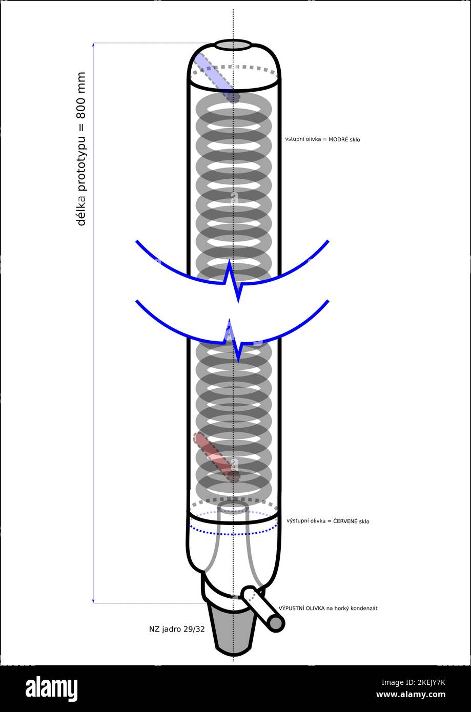 A vertical technical drawing of a cooler with a controlled expansion of ...