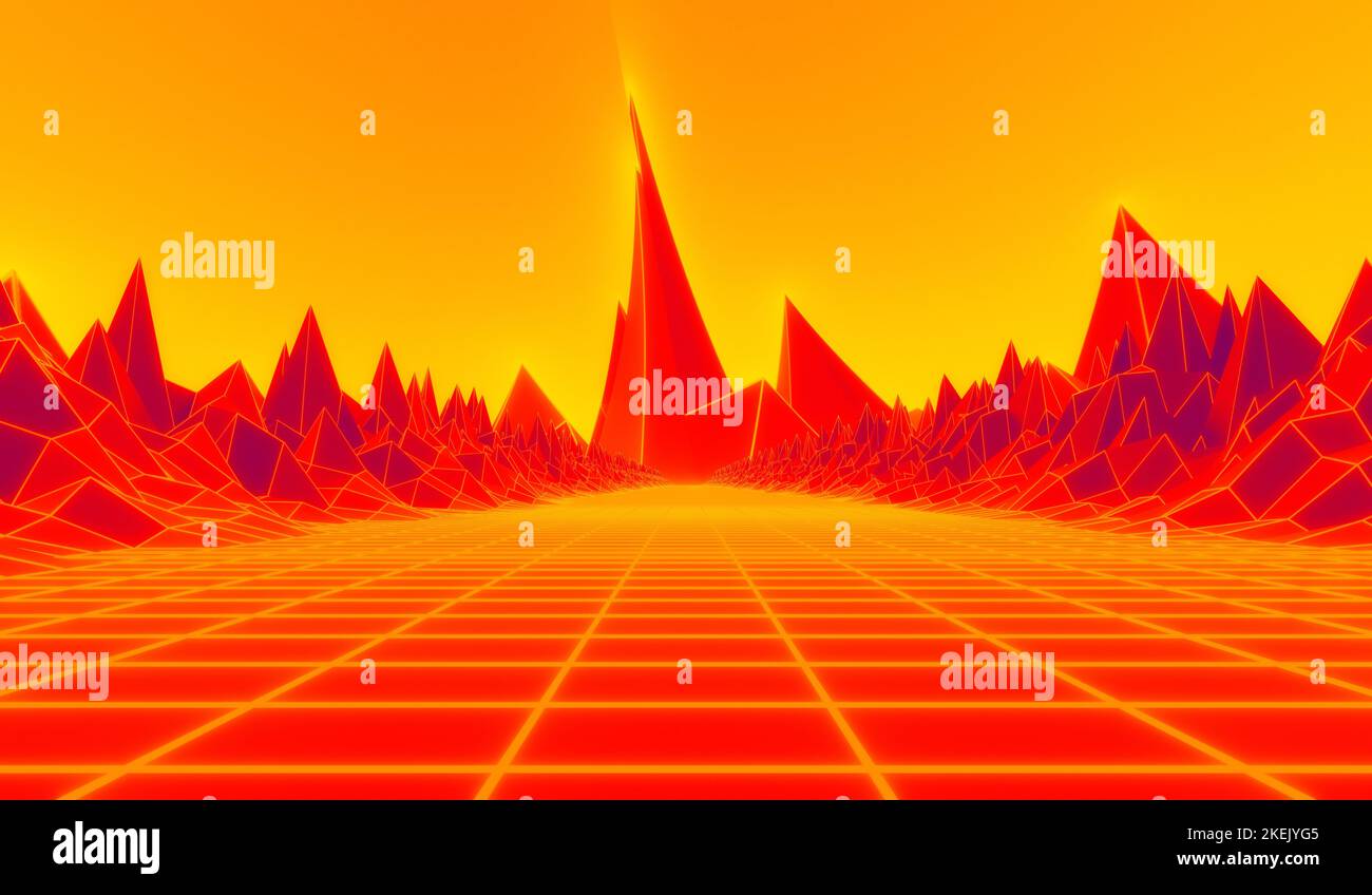 Retro sci-fi wireframe landscape. 3D rendering Stock Photo - Alamy