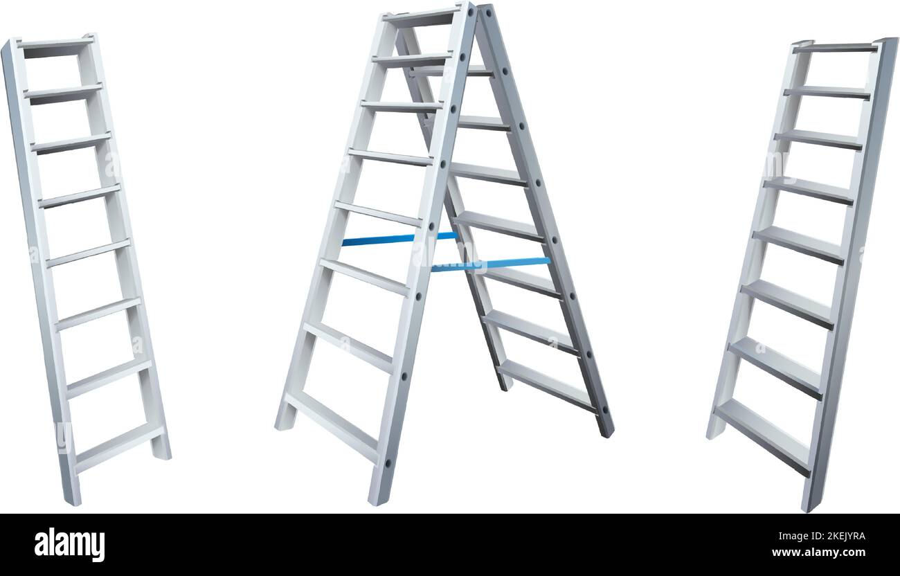 realistic vector icon illustration. Metal ladder in front and side view ...