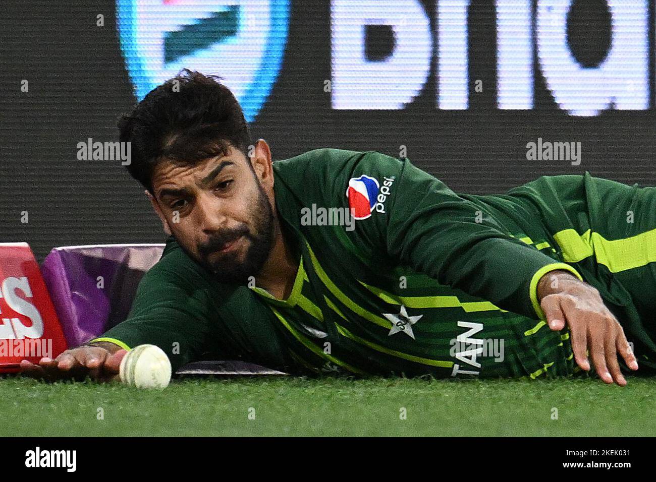 Pakistan's Haris Rauf fields a ball during the T20 World Cup Final ...