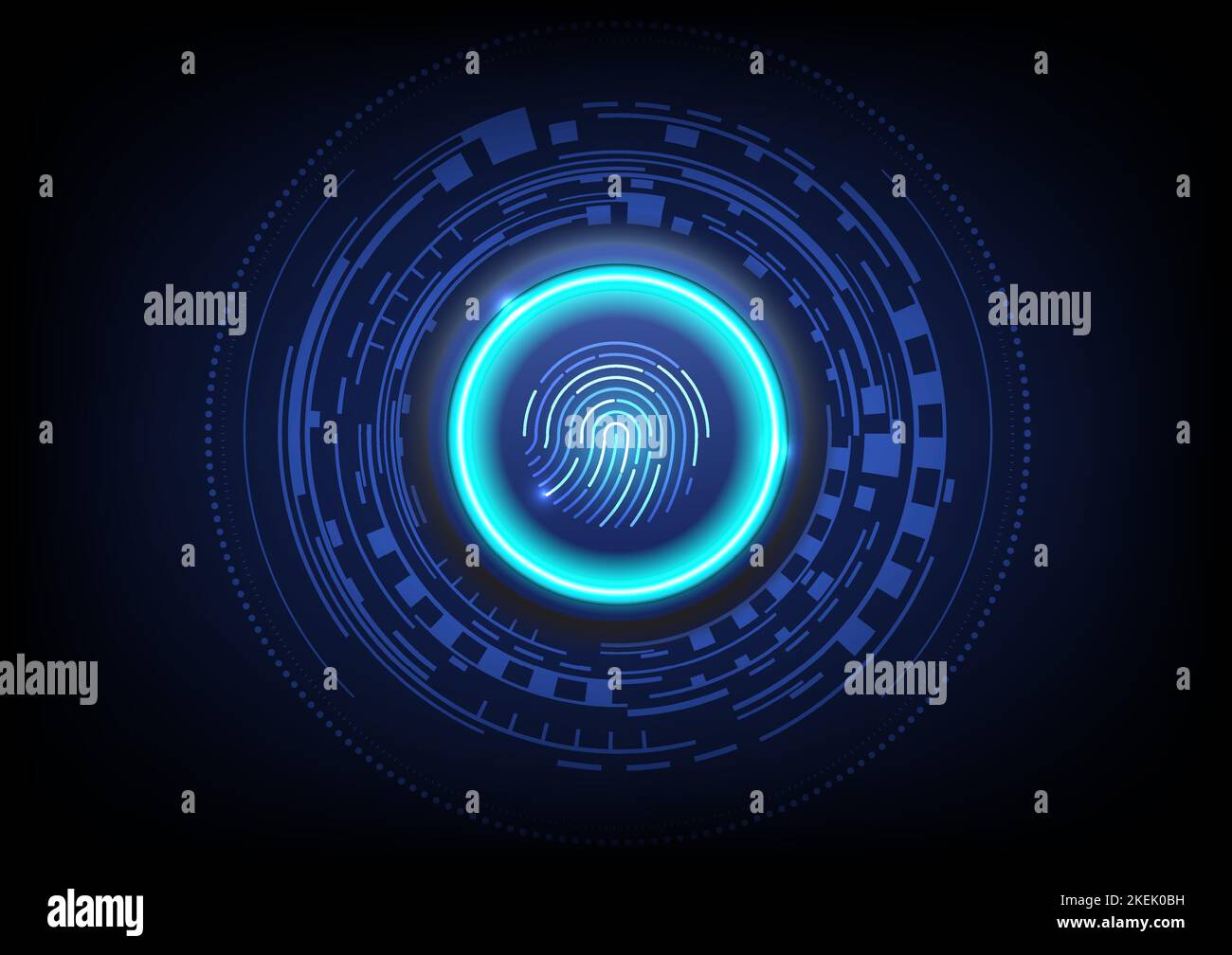 Futuristic fingerprint round button. Biometric data security concept ...