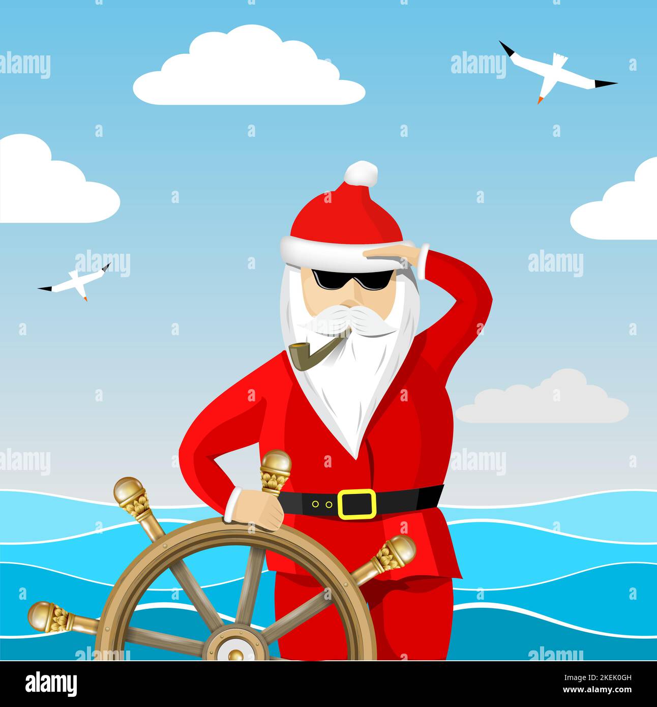 Santa Claus captain at the helm in the sea Stock Vector Image & Art - Alamy