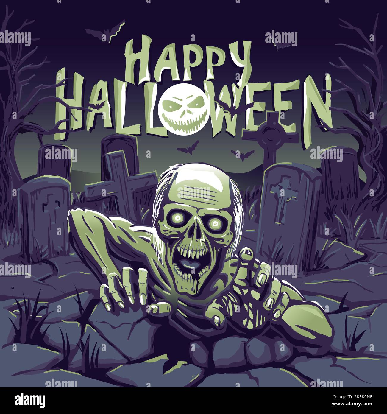 Zombie coming out of the grave. Illustration for Halloween. Happy ...