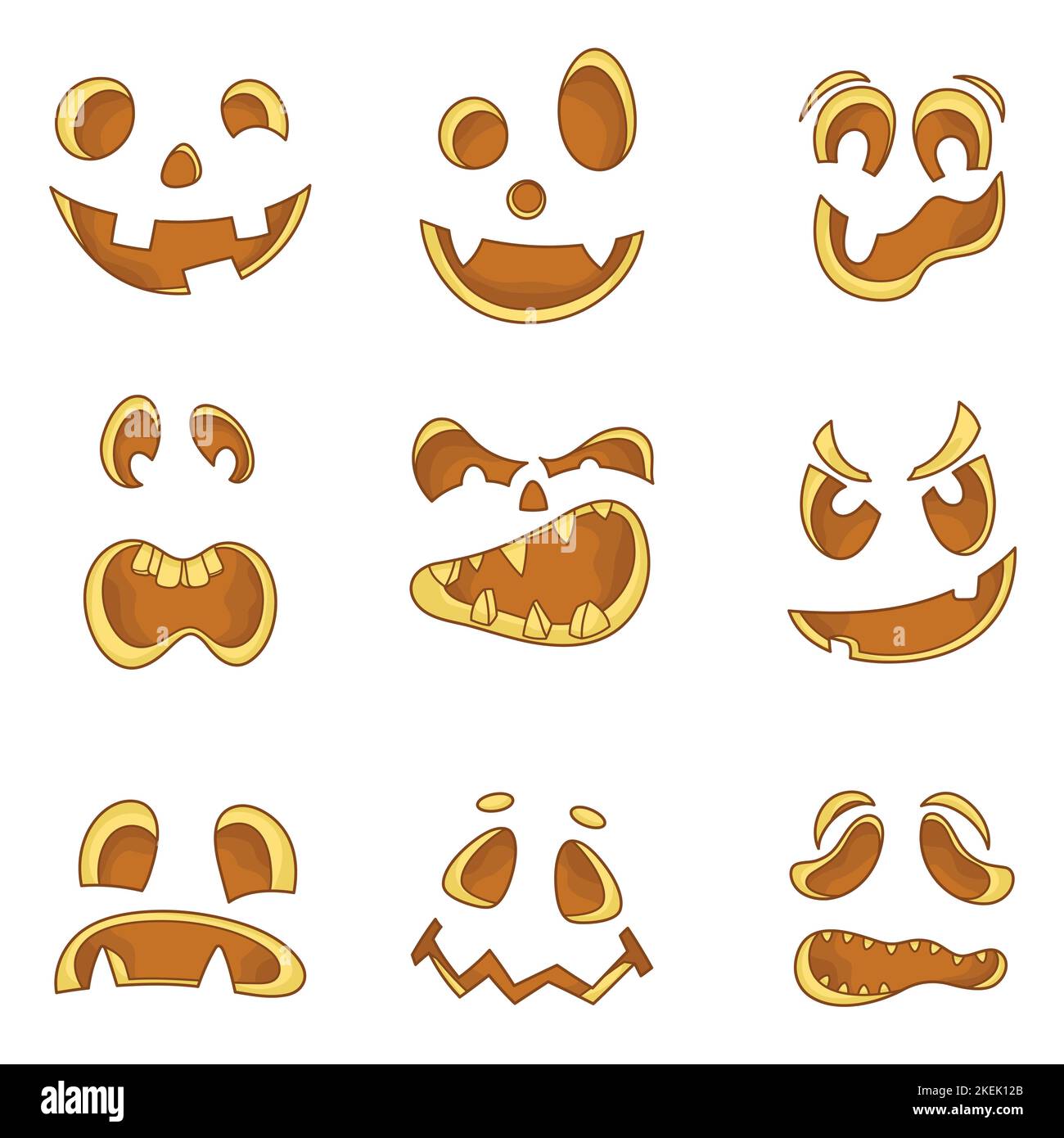 A set of emotional facial expressions for the jack-o-lantern pumpkin. A ...