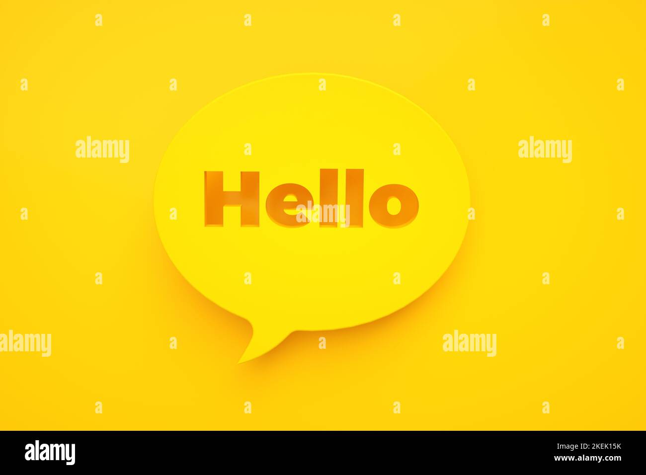 speech bubble with inscription hello over yellow background, 3d render ...
