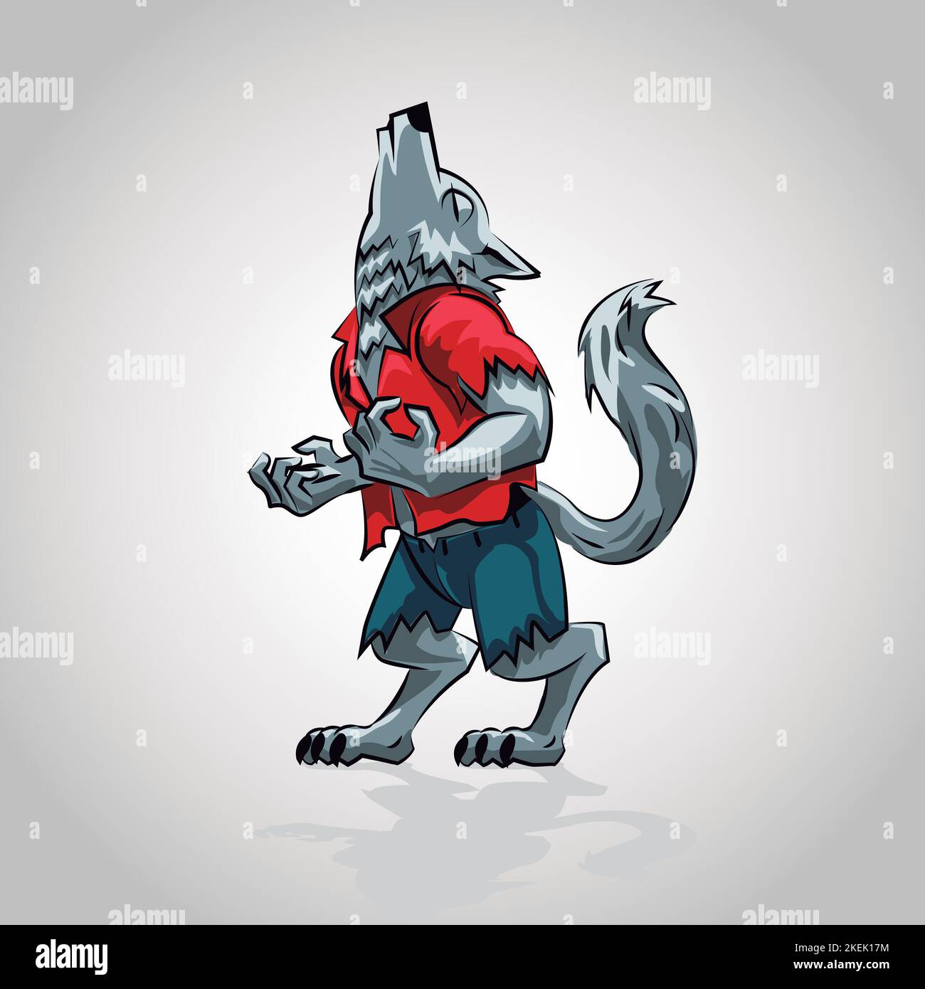 Howling cartoon werewolf with red shirt clip art. Vector illustration ...