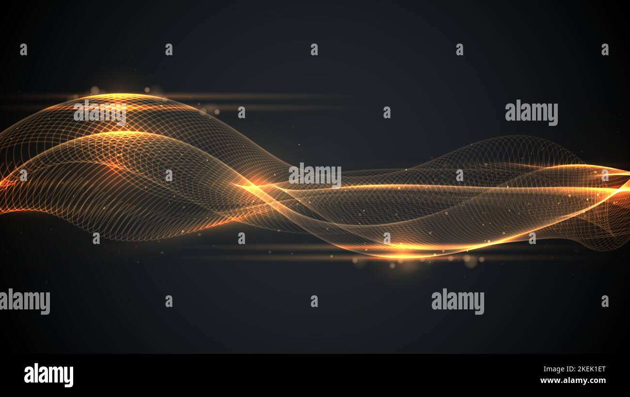 Abstract golden wave lines design elements with lighting glitter effect on black background ...