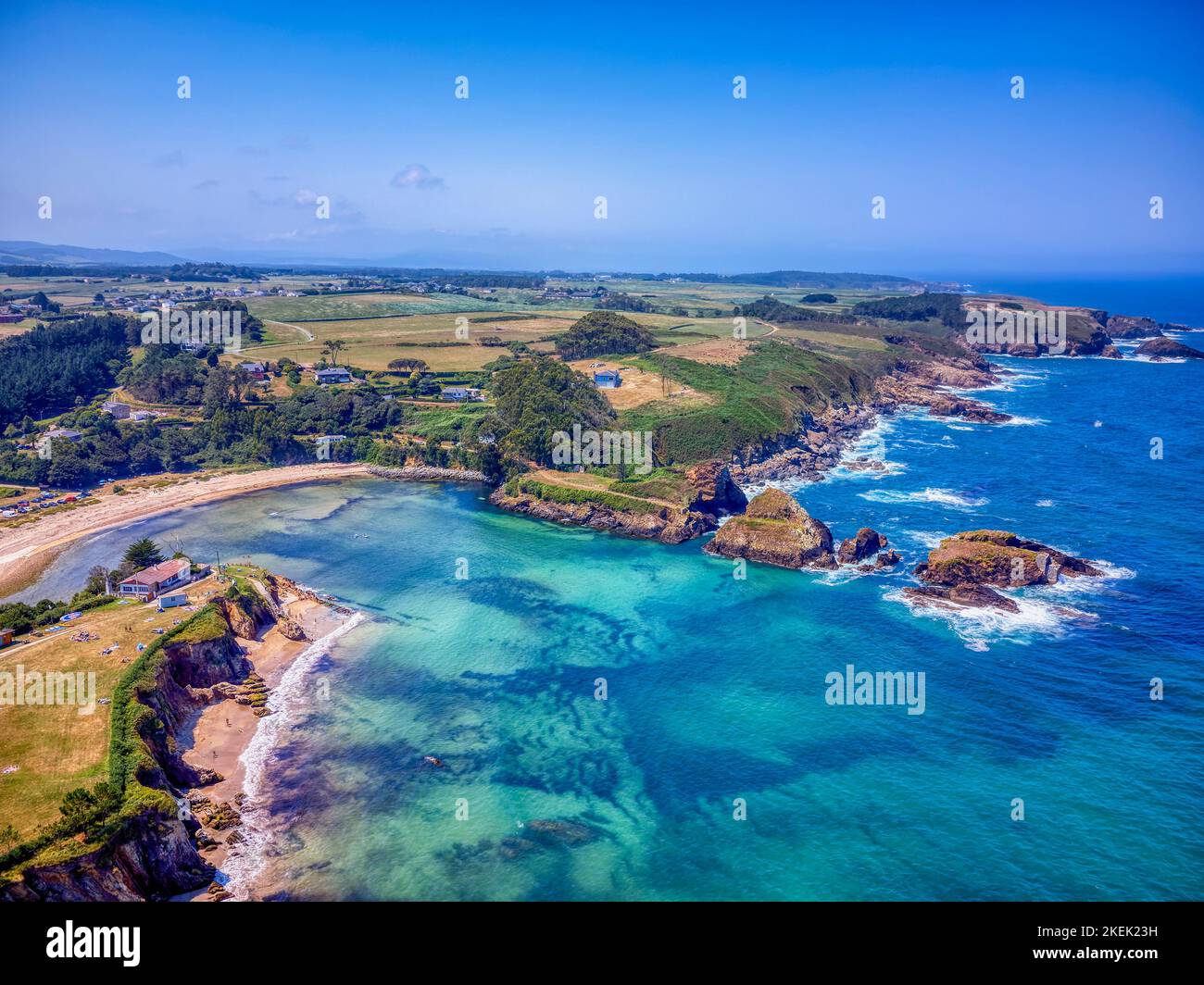 Aerial view of Porcia beach in the asturian council of El Franco ...