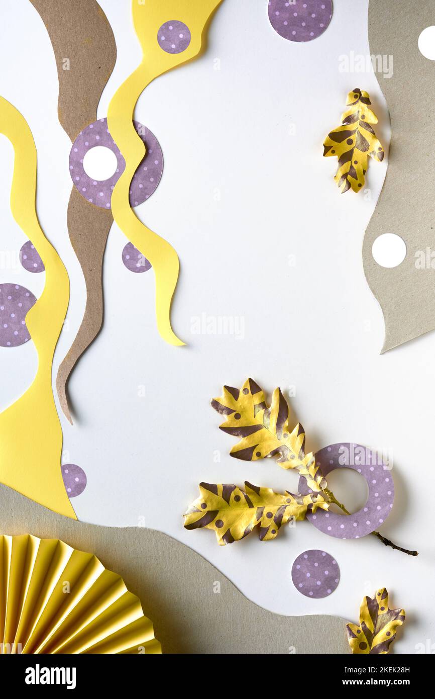 Geometric patterns painted on oak leaf. Drawing on Autumn leaves ...