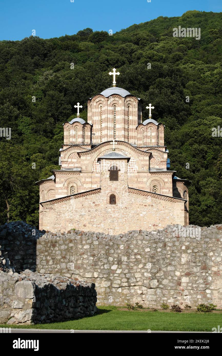 Serbian Orthodox Ravanica Monastery in the mountain of Central Serbia ...