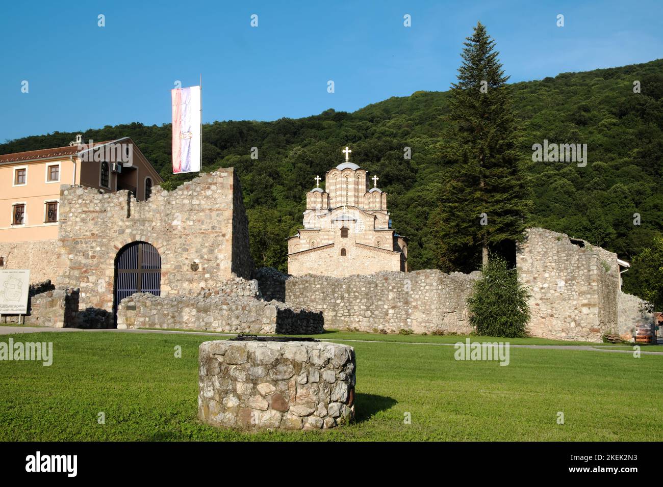 Serbian Orthodox Ravanica Monastery in the mountain of Central Serbia ...