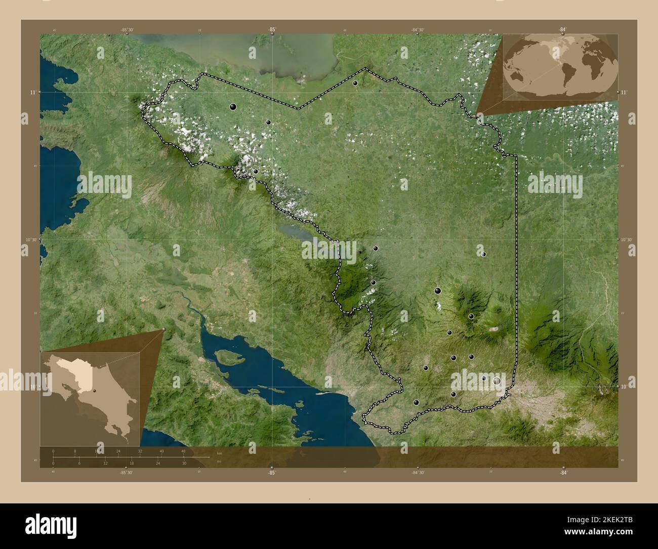 Alajuela, province of Costa Rica. Low resolution satellite map ...