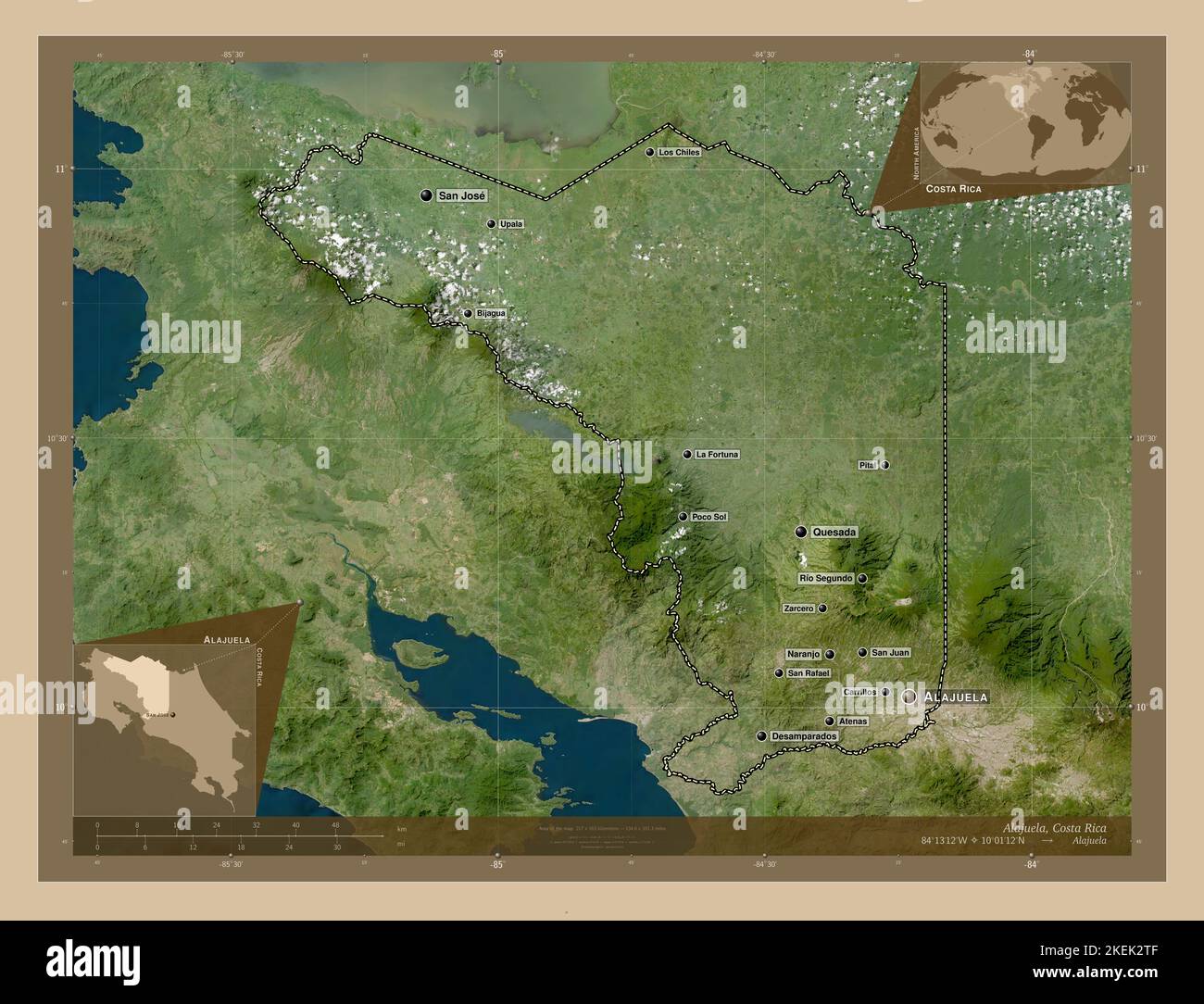 Alajuela, province of Costa Rica. Low resolution satellite map ...