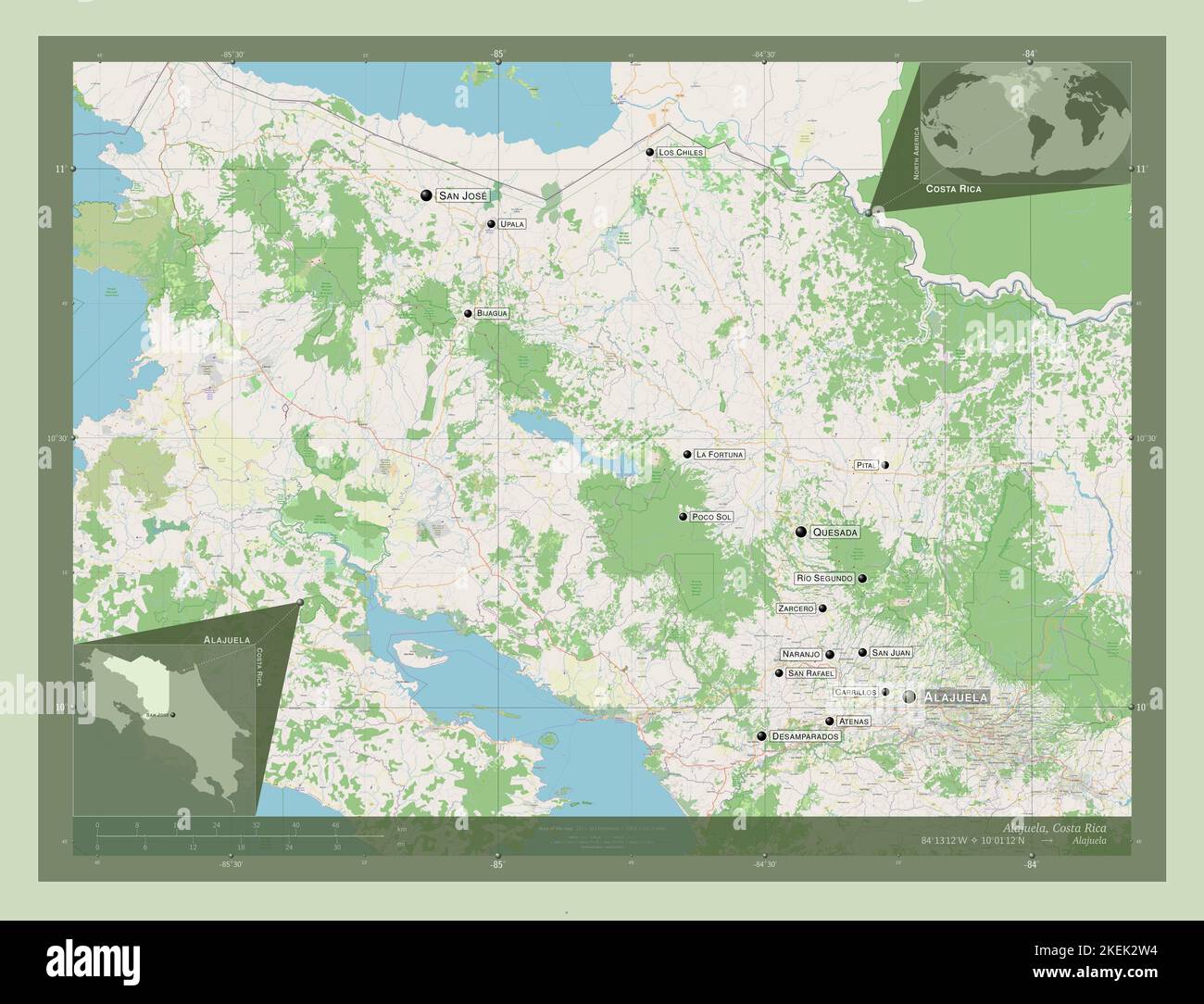 Alajuela, province of Costa Rica. Open Street Map. Locations and names ...