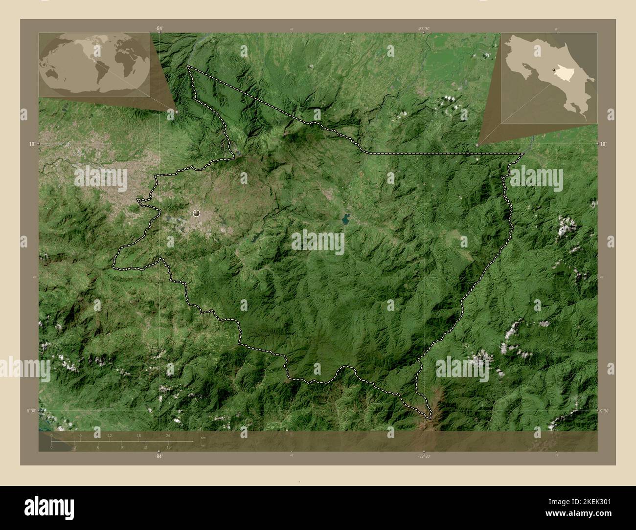 Cartago, province of Costa Rica. High resolution satellite map. Corner ...