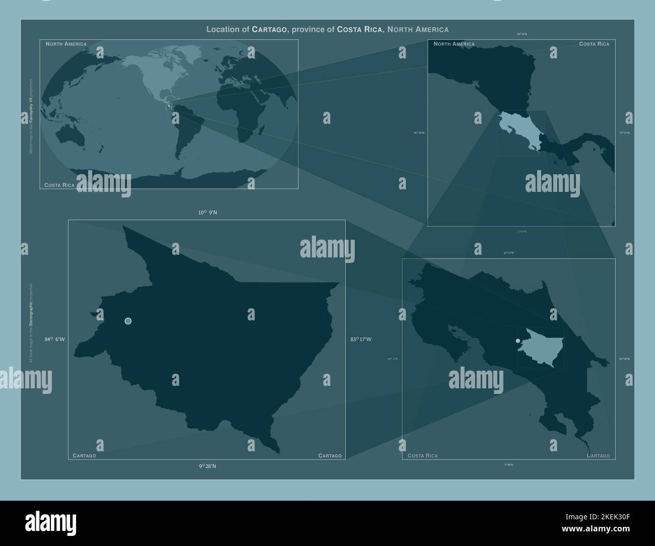 Cartago, province of Costa Rica. Diagram showing the location of the ...