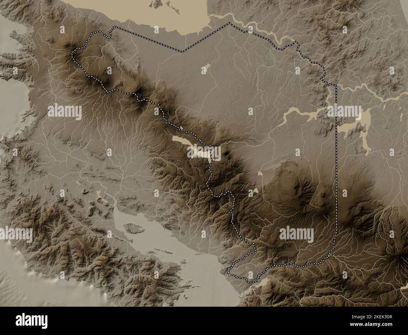 Alajuela, province of Costa Rica. Elevation map colored in sepia tones ...