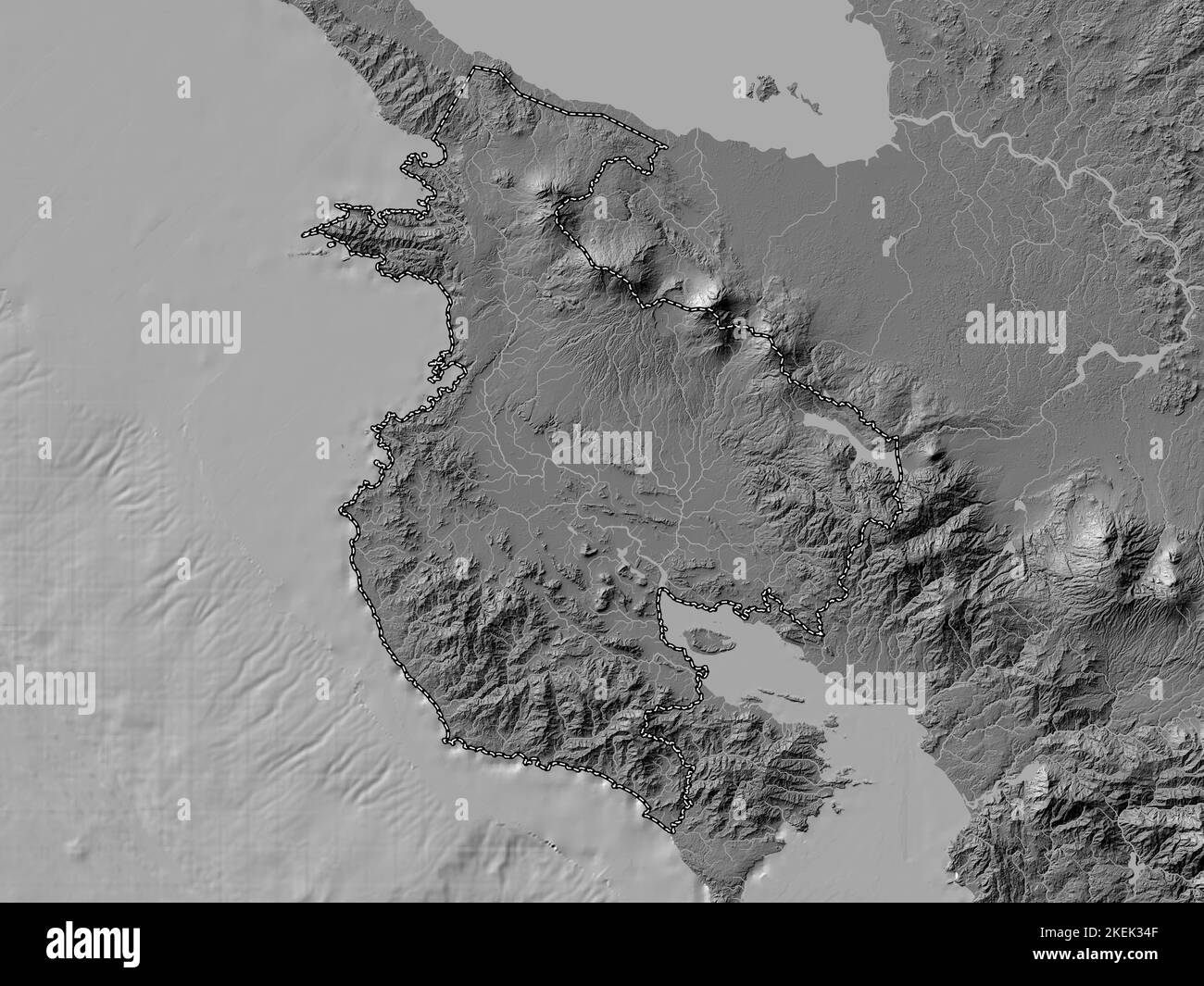 Guanacaste, province of Costa Rica. Bilevel elevation map with lakes ...