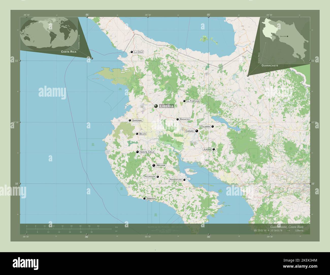 Guanacaste, province of Costa Rica. Open Street Map. Locations and ...