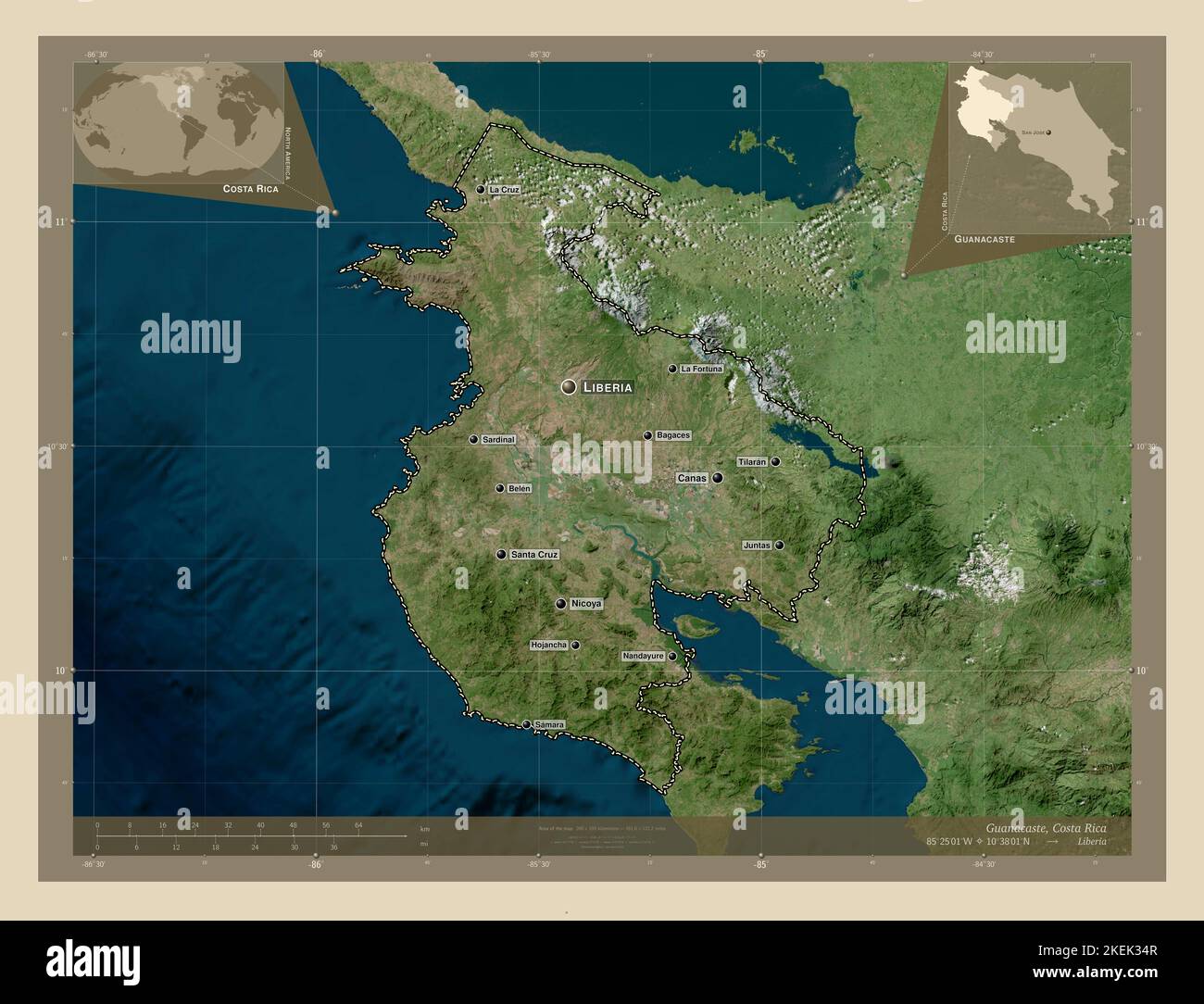 Guanacaste, province of Costa Rica. High resolution satellite map ...
