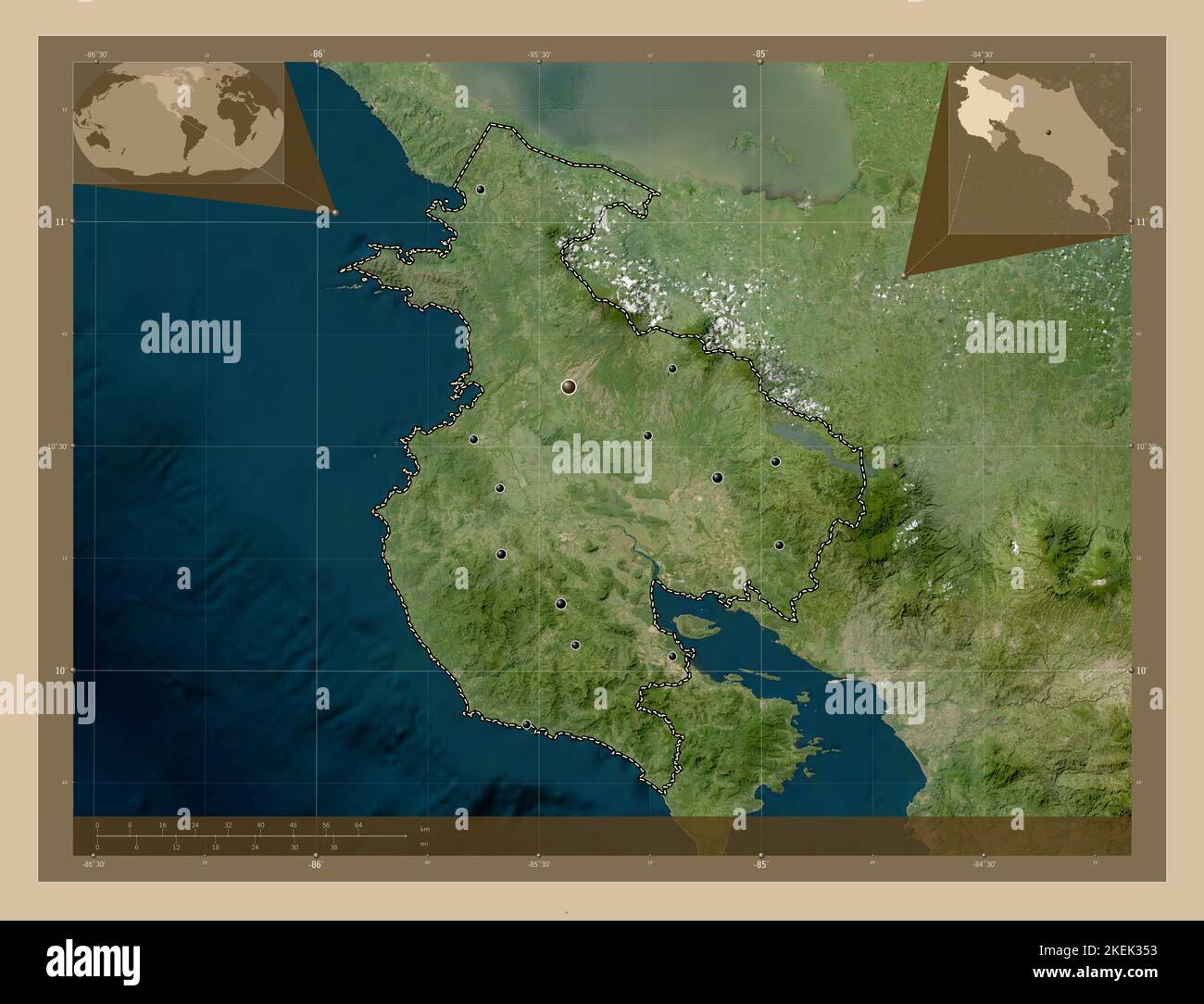 Guanacaste, province of Costa Rica. Low resolution satellite map ...