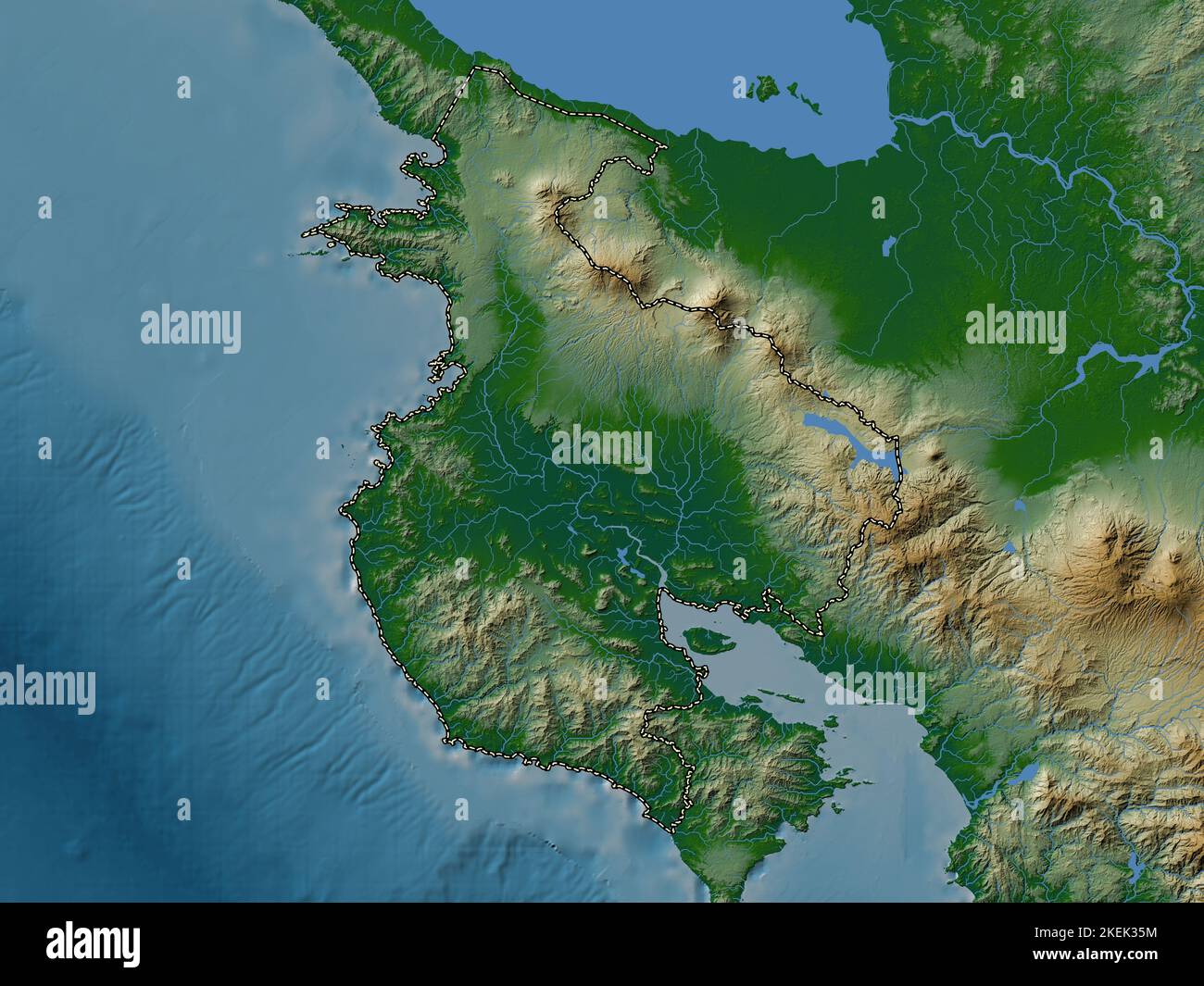 Guanacaste, province of Costa Rica. Colored elevation map with lakes ...