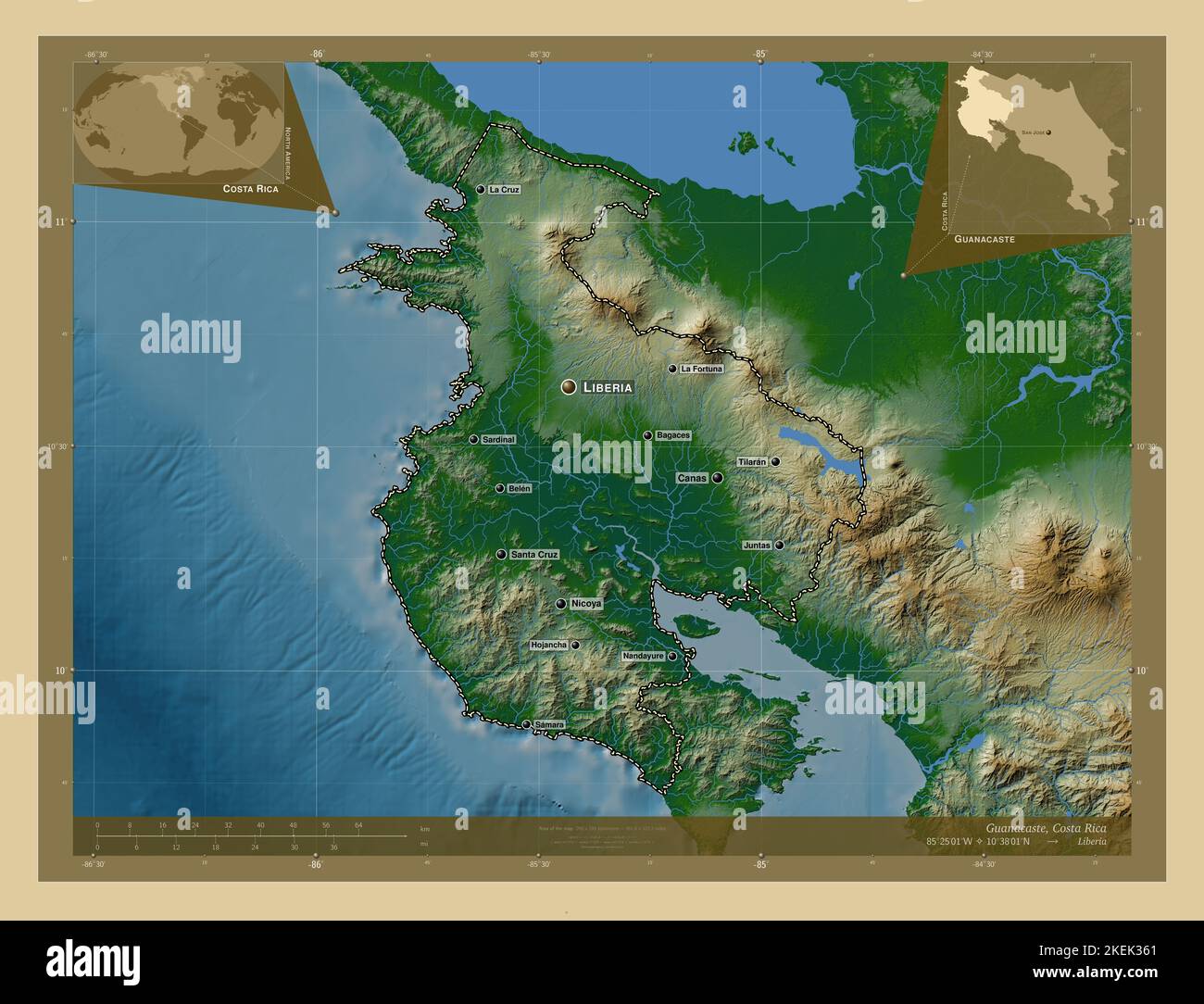 Costa Rica Physical Map With Rivers