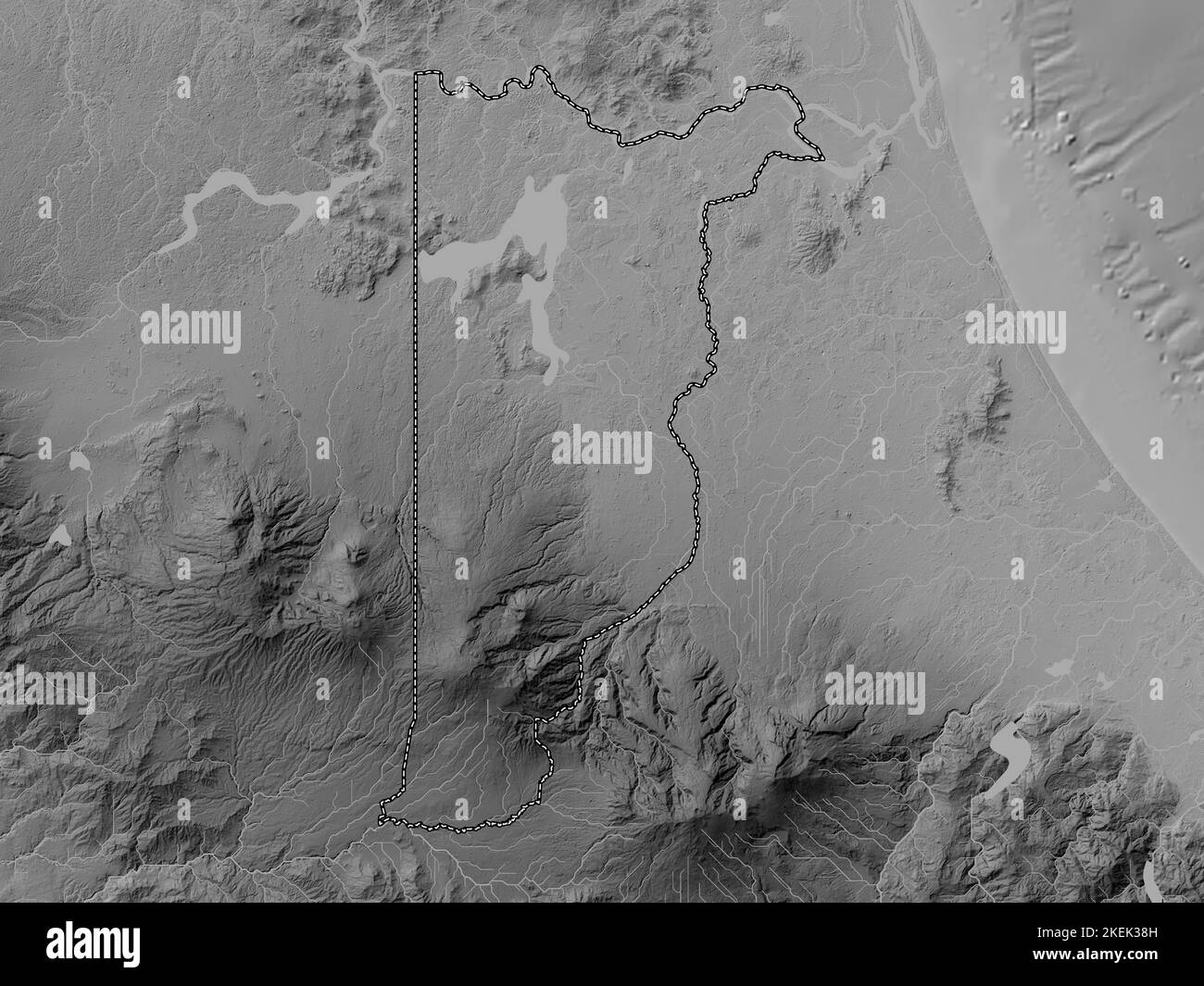 Heredia, province of Costa Rica. Grayscale elevation map with lakes and ...