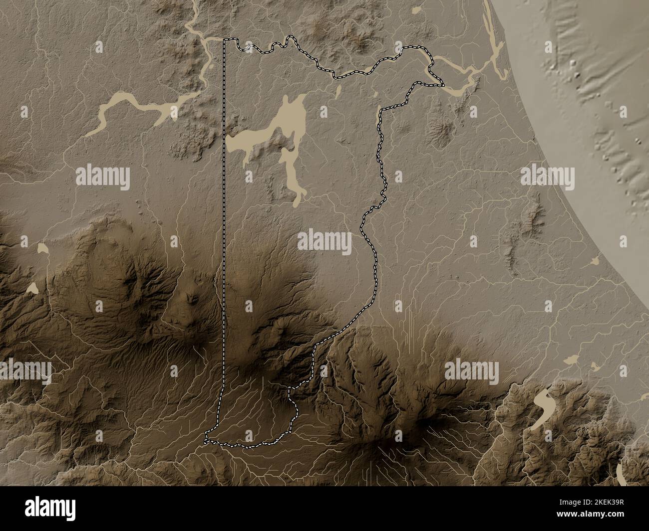 Heredia, province of Costa Rica. Elevation map colored in sepia tones ...