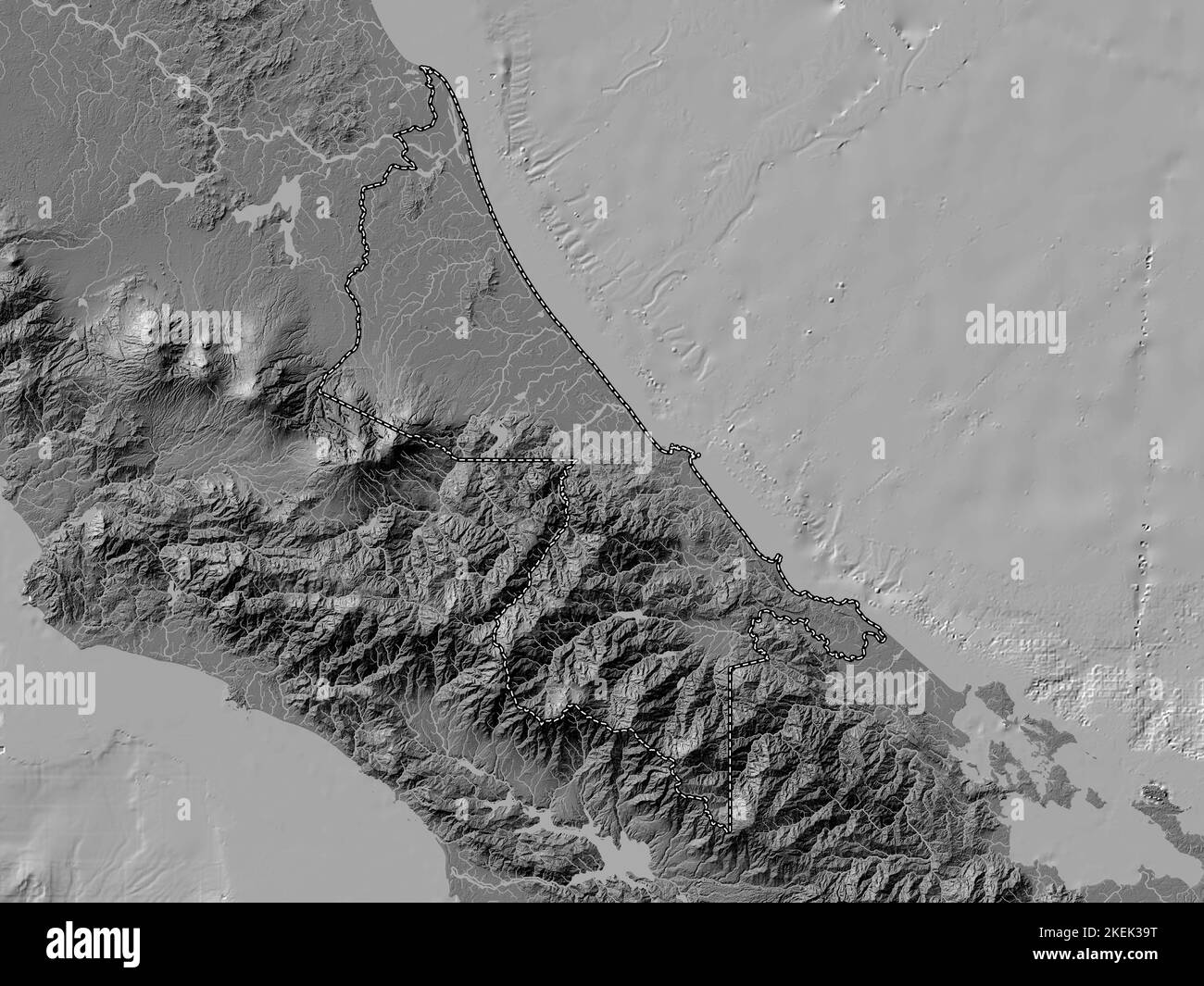 Limon, province of Costa Rica. Bilevel elevation map with lakes and ...