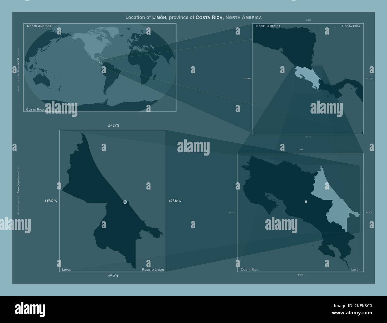 Limon, province of Costa Rica. Diagram showing the location of the ...