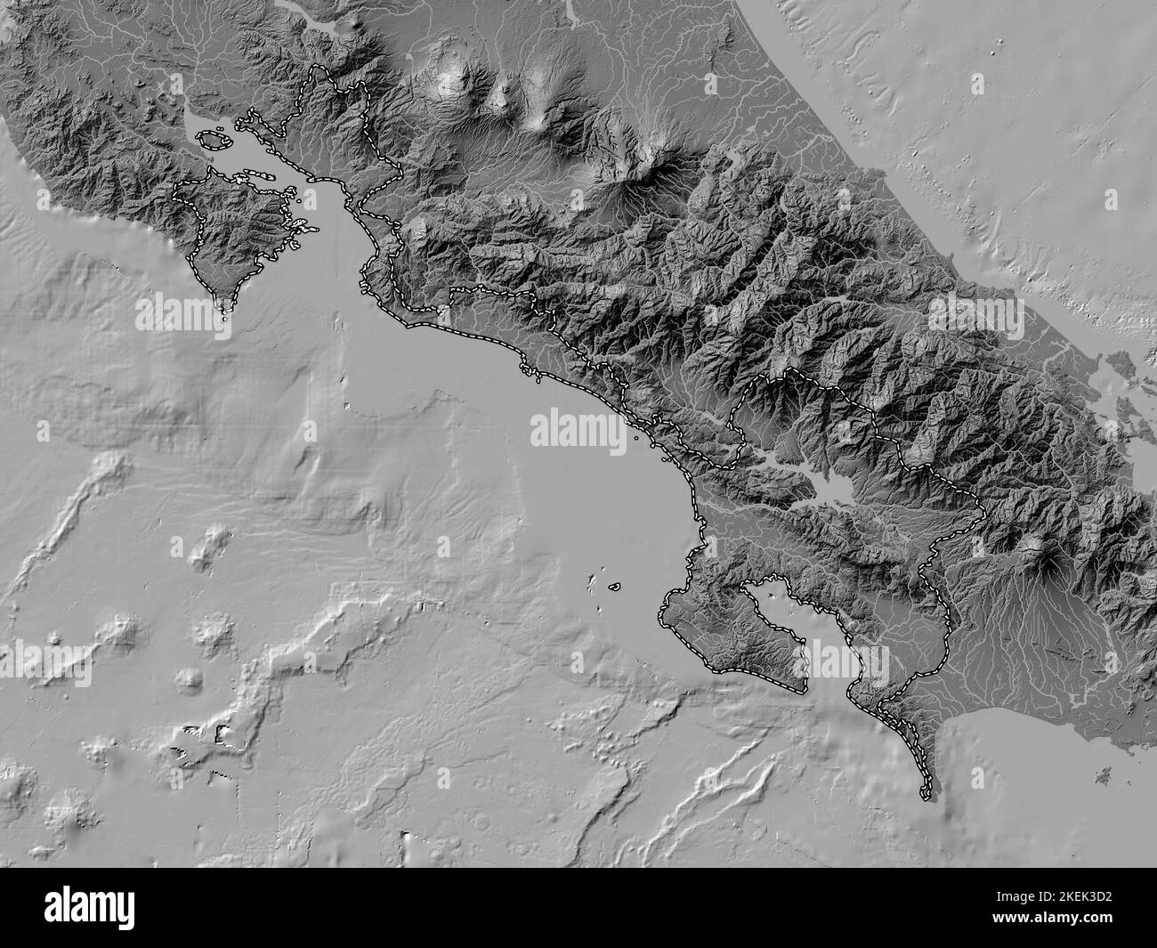 Puntarenas, province of Costa Rica. Bilevel elevation map with lakes ...