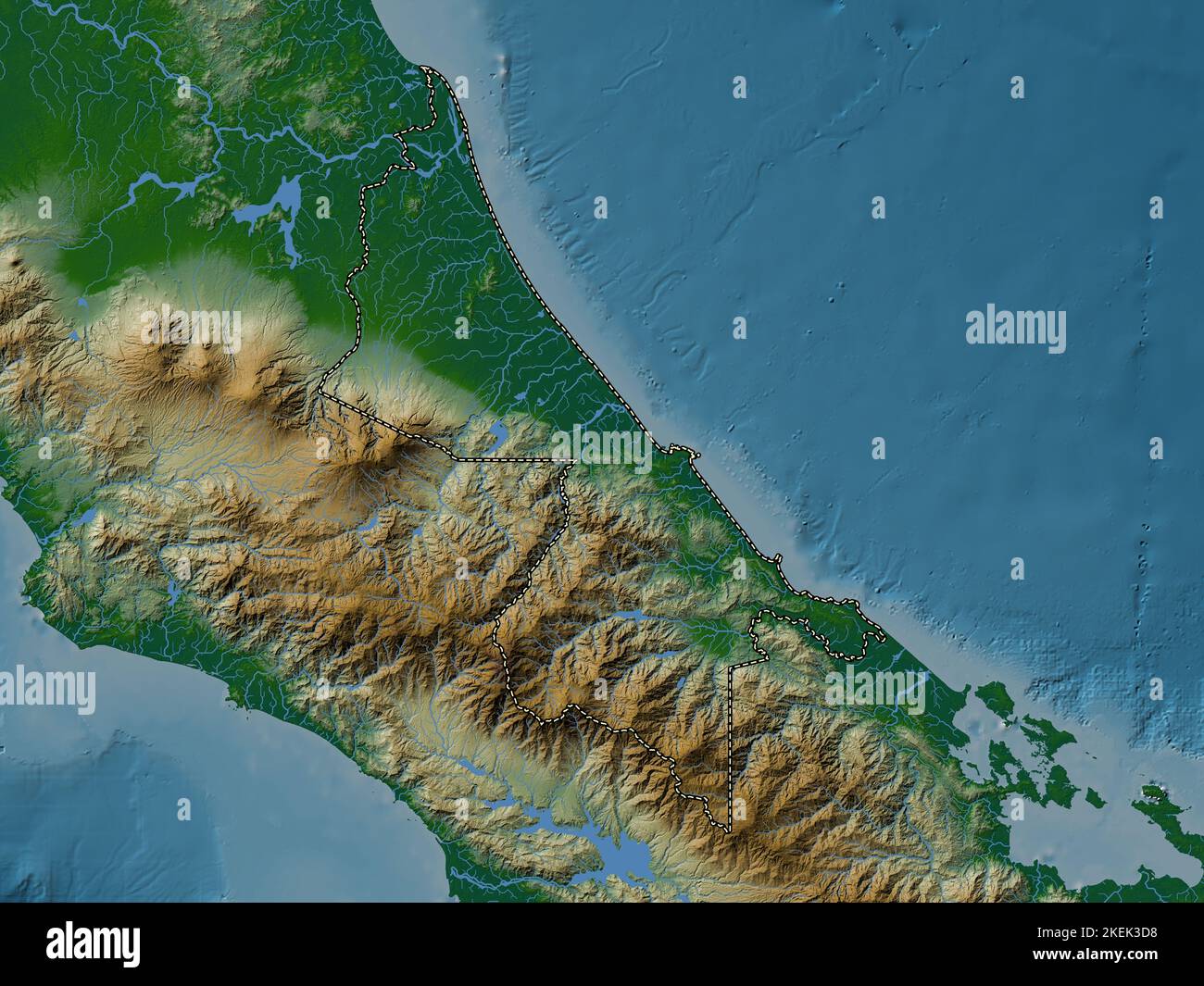 Limon, province of Costa Rica. Colored elevation map with lakes and ...